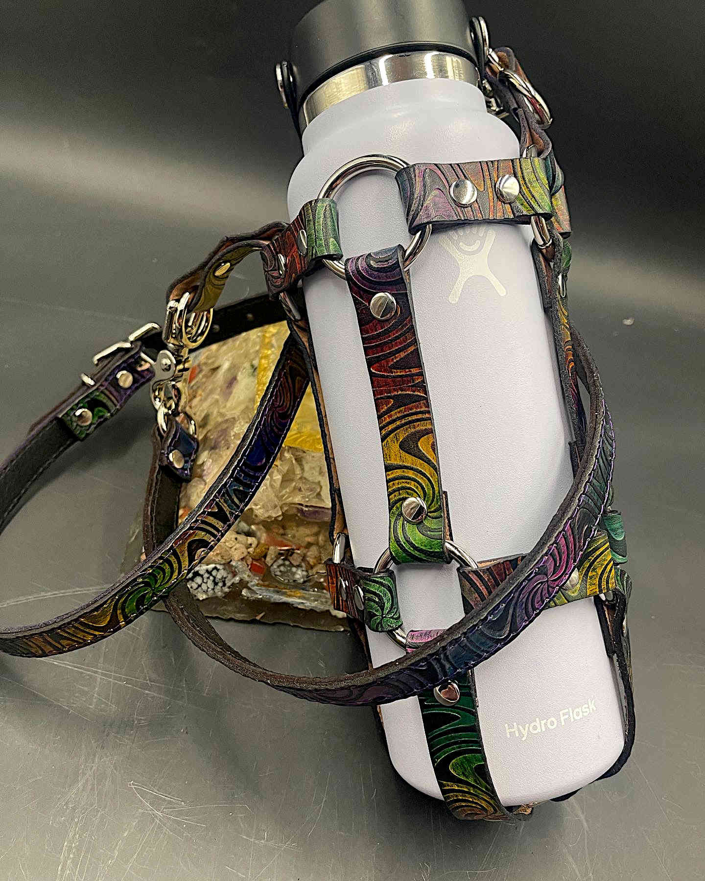 Stamped Leather Bottle Harness - Collab: Bellator Leather – Lost Sailor ...
